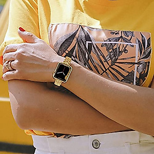 CSJCUBIC Metal band Compatible with Apple Watch Band 38mm 40mm 41mm 42mm 44mm 45mm for women, Slim and Thin Stainless Steel Replacement Adjustable Wristband for iWatch Series 8/7/6/5/4/3/2/1/SE (Gold, 38mm/40mm/41mm)