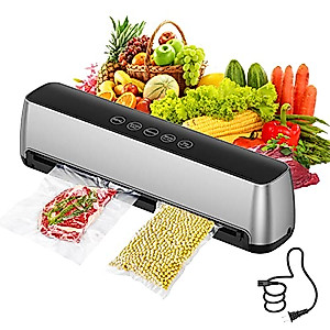 Vacuum-Sealer-Machine for Food Saver - Food-Vacuum-Sealer Automatic Air Sealing System for Food Storage Dry and Wet Food Modes LED Indicator Compact Design 11.8 Inch with 15Pcs Seal Bags Starter Kit