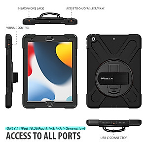 BRAECN for iPad 9th/8th/7th Generation Case, iPad 10.2 2021/2020/2019 Case with Built in Screen Protector, Hand Strap, Swiveling Stand, Carrying Strap, Heavy Duty Rugged Case for iPad 10.2 Inch