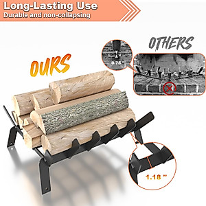 AnBaiMei 17 Inch Heavy Duty Fireplace Grate, Small Fire Wood Log Burning Rack Holder with 6 Support Bars for Indoor Outdoor Fire Place Accessories, Wrought Iron Firewood Stove Insert, Black