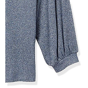 Daily Ritual Women's Cozy Knit Rib Blouson-Sleeve Sweatshirt, Blue Marl, Medium
