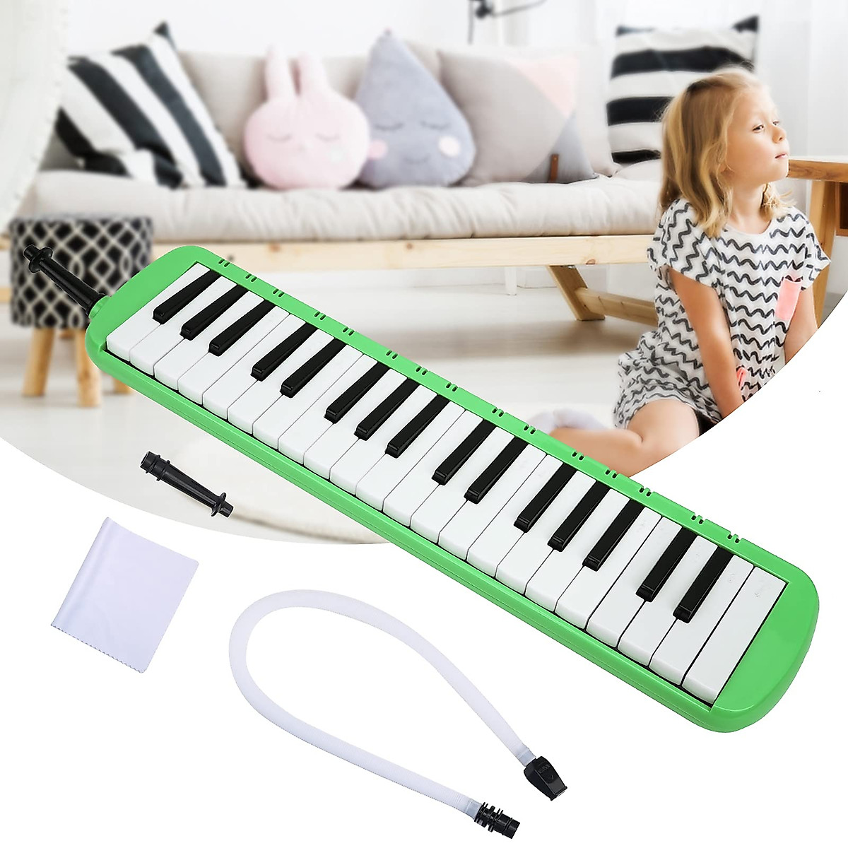 37 Keys Melodica Air Piano Keyboard Pianica Wind Musical Instrument for Beginner Professional Training(green)
