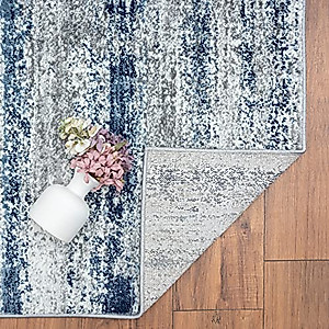 LUXE WEAVERS Modern Distressed Striped Area Rug Blue 8x10, Stain Resistant Carpet