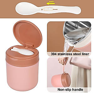Insulated Food Container for Kids Adult - 15.2 Oz, Stainless Steel Vacuum Insulated Kids Food Jar with Folding Spoon, Leak Proof, Vacuum Insulated Thermo, Portable Food Bowl, Pink