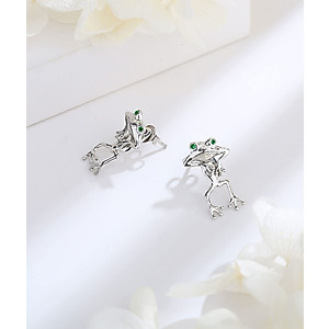 INFUSEU Two Way Frog Stud Earrings Sterling Silver for Young Women Teen Cute Funny Animal Dangling Jewelry Gifts Daughter Granddaughter