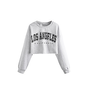 Floerns Girls Letter Graphic Print Long Sleeve Pullover Crop Sweatshirt Tops Grey 7Y
