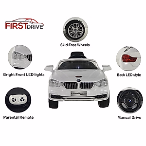BMW 4-Series - First Drive - 12v Kids Cars - Dual Motor Electric Power Ride On Car with Remote, MP3, Aux Cord, Led Headlights, and Premium Wheels(White)