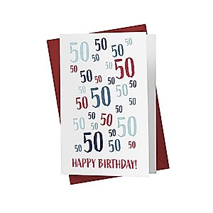 50th Birthday Card - Just A Number 50th Anniversary Card For Brother, Sister, Dad, Mom, Boyfriend, Grilfriend - 50 Years Old Birthday Card - Happy 50th Birthday Card - With Envelope