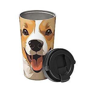 GTKSYNVE Reusable Coffee Mug with Lid and Handle, Cute Cartoon Welsh Corgi Dog Tumbler for Hot & Cold Drinks 16oz Stainless Steel Insulated Coffee Tumblers Double Wall Vacuum Thermal Cup