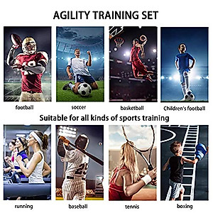 Speed Agility Training Set, Includes 1 Agility Ladder, 4 Steel Stakes, 1 Sports Headband,1 Jump Rope, 10 Disc Cones and Gym Carry Bag - Speed Training Equipment for Soccer Football Basketball (Blue)