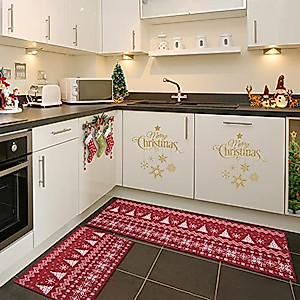 CAROMIO Machine Washable Kitchen Mat Christmas Kitchen Runner Mat Sets Non Skid Kitchen Floor Mats for Kitchen Laundry Sink Under Door, 17"x29"+17"x47"