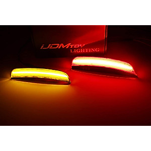 iJDMTOY 4pc Set Black-Out Dark Smoked Lens Amber Front & Red Rear Full LED Side Marker Lights Compatible With 2015-up Chrysler 300 (Total 180-SMD LED, Replace OEM Amber/Red Lens Sidemarkers)