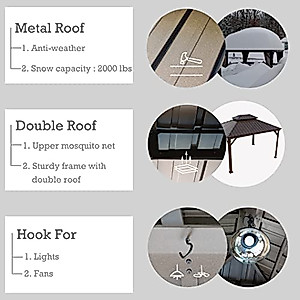 Kozyard Alexander Permanent Hardtop Gazebo Aluminum Gazebo with Galvanized Steel Double Roof with Mosquito Net and Privacy Sidewalls (Alexander 10'x12'(Brown)