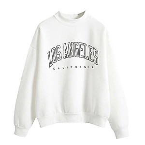 Ollysqiar Autumn Winter O Neck Solid Color Prints Long Sleeve Pullover,pallets for sale liquidation unclaimed,shopping search,return box,1 items one dollar items White