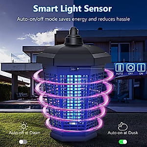 Bug Zapper Outdoor, 20W Mosquito Zapper with Dusk to Dawn Light Sensor, 4200V Electric Bug Zapper Indoor for 2300 Sq Ft Coverage