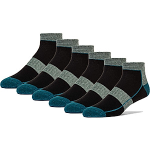 FUN TOES Low Cut Ankle Merino Wool Mens Hiking Running Socks Compression Arch Support Cushioned 6 Pairs (Black/Blue)