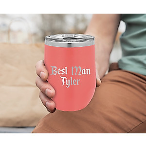 TEEAMORE Personalized Stemless Wine Cup 12oz Add Your Text Name Stainless Steel Vacuum Insulated Wine Tumbler With Lid Coral