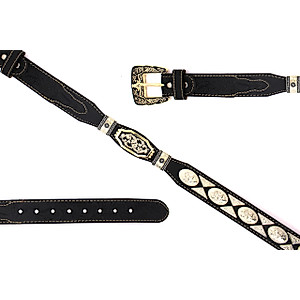 West Star Texas Mens Women Western Cowboy Thick Leather Belt Longhorn Horse Rooster Cowboy Prayer Sheriff Star Emblem 111E Rooster BK Floral L