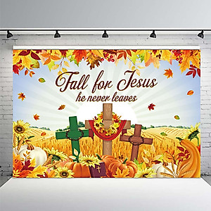 MEHOFOND 10x7ft Fall for Jesus Backdrop Pumpkin Autumn Decorations Banner Maple Leaf Bible Decoration Christian Religion Polyester Background Thanksgiving Party Supplies Autumn Photo Booth Props