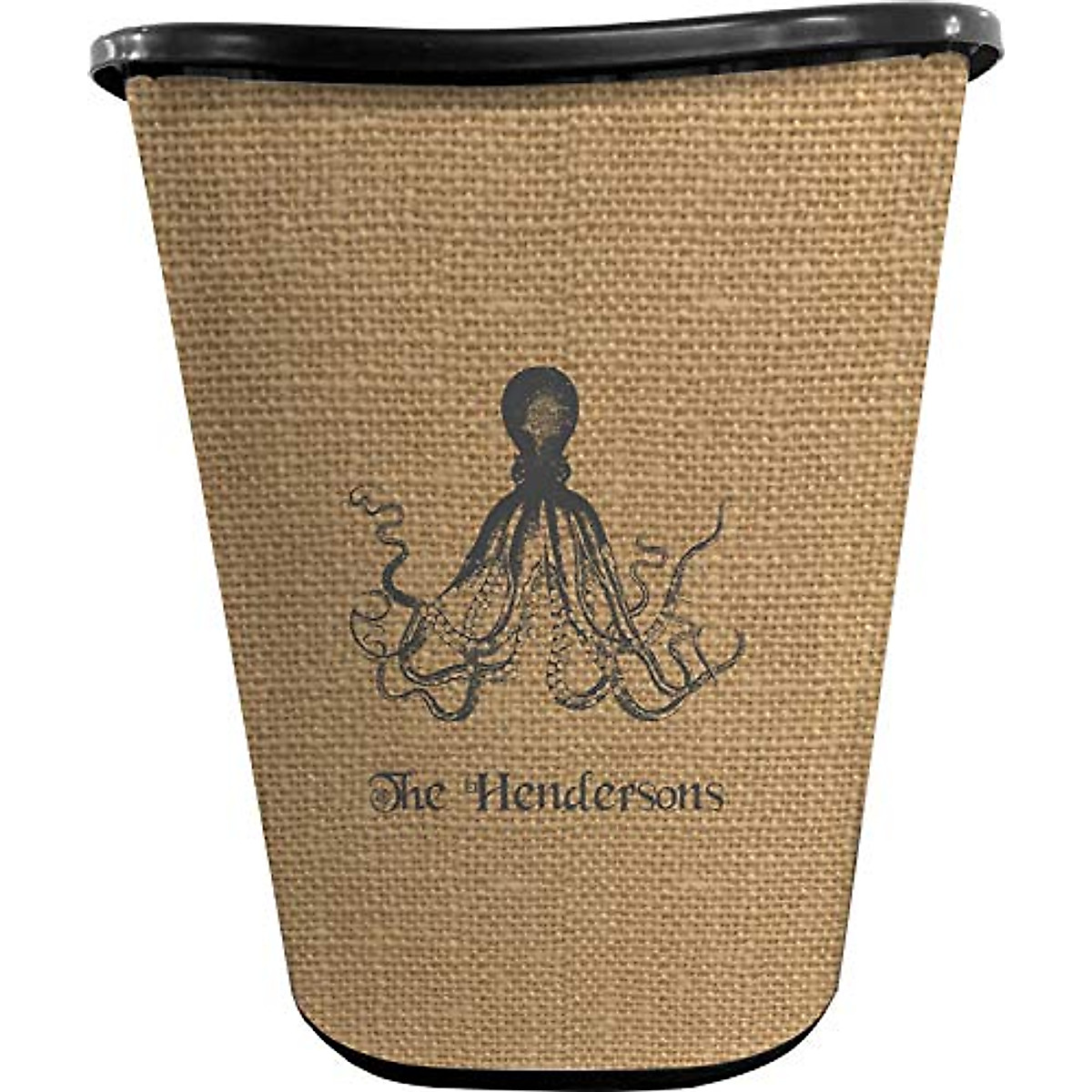 RNK Shops Octopus & Burlap Print Waste Basket - Single Sided (Black) (Personalized)