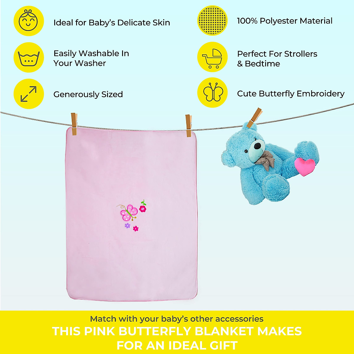 Spasilk Plush Blanket, Thick 2 Ply Blanket With Satin Trim, Baby Blanket, Pink Butterfly