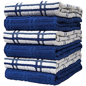 Dish Towel 16"x26" | Blue Windowpane Design | Kitchen Hand Towels, Large Tea Towel Set | Dish Towels for Kitchen | Natural Ring Spun Cotton Dish Towel | Soft, Highly Absorbent | 400 GSM – 6 Pack