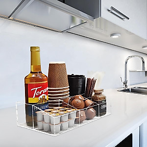 KAIDELI Acrylic Coffee Bar Station Organizer for Countertop, Office, Home Coffee K Cup Holder Holds Paper Cups, Condiments, Coffee Pods, Syrups, Creamer, Multi-Purpose Coffee Bar Accessories Organizer