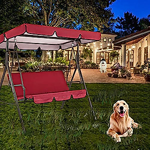 Universal Replacement Canopy Garden Swing Seat with String Light, Swing Seat 2 or 3 Seater Great Waterproof Swing Seat Canopy for Sun Shade Outdoor Seat Hammock,Red-195 * 125 * 15cm