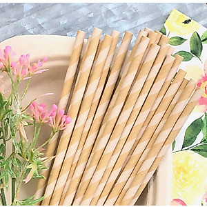 Paper Straws - Kraft Brown - Stripe - 7.75 Inches - 100 Pack Outside the Box Papers Brand