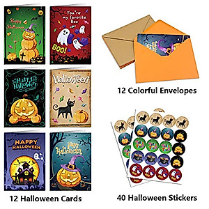 FANCY LAND 12 Halloween Cards Halloween Greeting Cards with Envelopes and Stickers 5 x 7 Note Cards