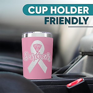 shop4ever I'm a Survivor Breast Cancer Awareness Insulated Tumblers 20 oz. with Lid, Stainless Steel Cups Travel Coffee Mug (Light Pink)
