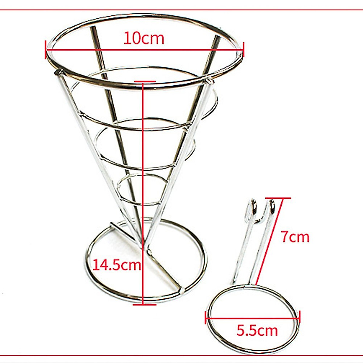 BESTONZON 2-Piece French Fry Stand Metal Spiral Cone Basket Holder for Fries Fish and Chips and Sauce Dippers