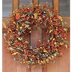 The Wreath Depot Appalachia Berry Silk Fall Door Wreath 24 inch, Handcrafted, Designed in USA, Full Wreath Shape and Size, Beautiful White Gift Box Included
