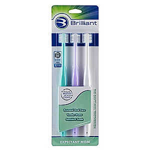 Brilliant Expectant Mom Toothbrush- Extra Soft Toothbrush, 360 Round Head Tooth Brush for Sensitive Teeth and Sensitive Bleeding Gums for Pregnant Moms, Pregnancy Must Haves, White-Lilac-Aqua, 3 Count