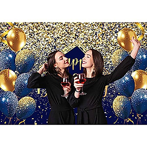 Negeek 7x5FT Polyester Fabric Royal Blue and Gold Glitter Backdrop Balloons Photography Background for Prince Prom Birthday Party Decoration Cake Table Decor Portrait Photo Banner Photo Booth