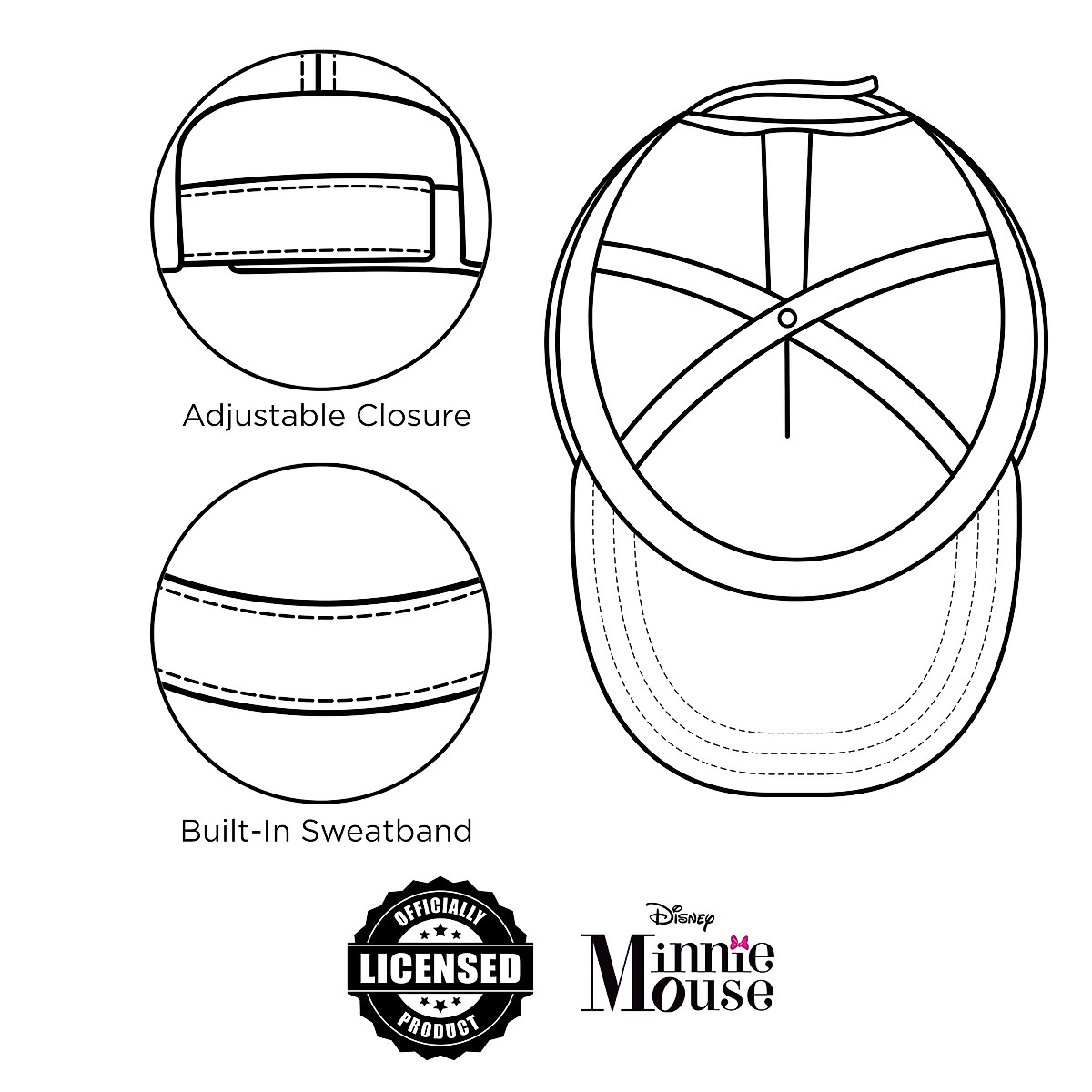 Disney Girls Cap, Minnie Mouse Adjustable Toddler Hat, Ages 2-4 Or Hats For Kids 4-7 Baseball Cap, Pink/White, 2-4T US