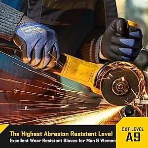 COOLJOB ANSI A9 Cut Resistant Gloves - 1/3 Pairs, Touchscreen Highest Knife Proof Level with Microfoam Nitrile Coated, Safety Work Gloves for Wood Carving, Glass Work, Construction, Blue XXL