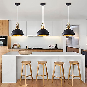 Febeleven Matte Black Farmhouse Pendant Light, Adjustable Height, Vintage Hanging Industrial Ceiling Lights Fixture for Kitchen Island Hallway Dining Room 2 Pack