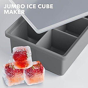 Rasupro Large Silicone Ice Cube Tray Molds with Lid, 2-Pack Easy-Release Ice Cube Trays for Freezer, Stackable Whiskey Ice Cube Mold Maker, Square Large Ice Cubes for Cocktails Bourbon & Drinks