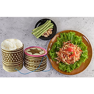 Bamboo Sticky Rice Serving Basket Handmade ''KRA-Tip'' Thai Laos Traditional Weave Wickerwork with Vegetable Based Dye Serving Travel Picnic Keeping Sticky Rice After Steaming Keep Sticky Rice Warm