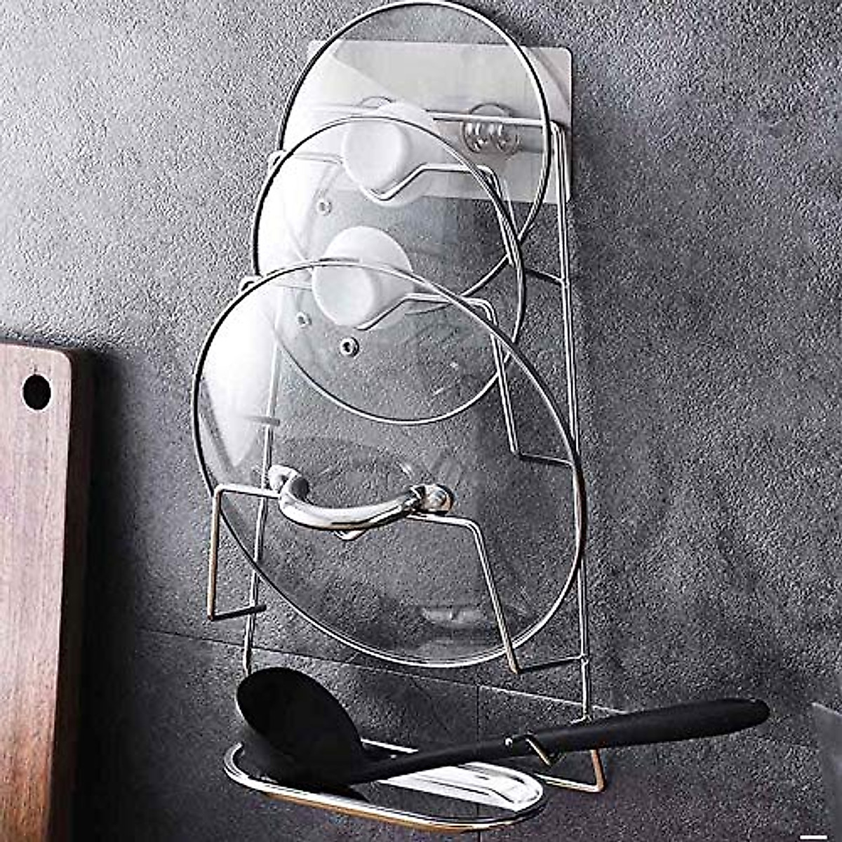 XJJZS 3 Layer Silver Anti-fall Stainless Steel Drying Pan Pot Rack Cover Lid Rest Stand Spoon Holder Kitchen Tool
