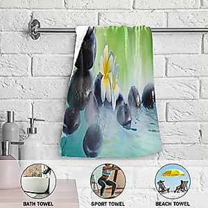 Bamboo Hand Bath Towel Set of 2 Concept Zen Basalt Stones Face Towels Kitchen Dishcloth Washcloths Soft Absorbent Quick Dry for Bathroom Yoga Decor 30x15 in
