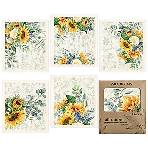 Morigins 6 Pcs Sunflowers Swedish Kitchen Dishcloths Multi Purpose Absorbent Soft Reusable Cleaning Dish Cloths Washable Decorative Tea Towels Bar Hand Towel