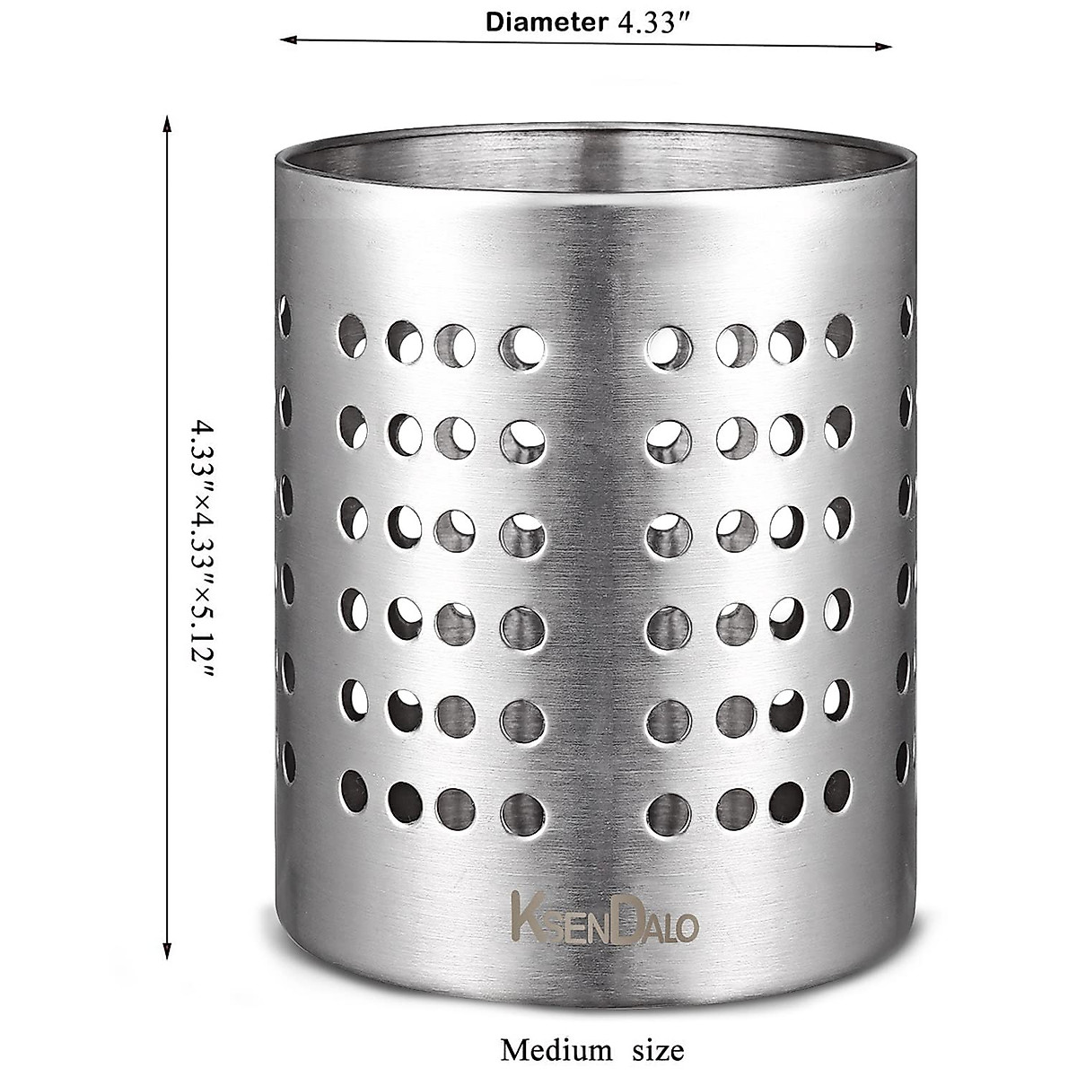 KSENDALO Kitchen Stainless Steel Utensil Holder, 18/10(304) Heavy Thick Utility Sturdy Silverware Drying Holder for Kitchen Home and Office, 7.3 Oz, Diameter 4.33"(M)