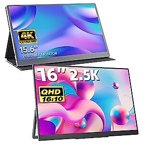 Upperizon Portable Monitor Bundle [15.6inch 4K & 16inch 2.5K] HDR IPS USB-C Travel Monitor Dual USB-C Mini HDMI Portable Display for MacBook Laptop PC Surface Xbox Switch PS5