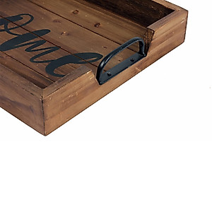 Decorative Tray for Coffee Table Print Design, Rustic Ottoman Tray Dark Brown, Wooden Serving Tray with Metal Handles, Farmhouse Tray Platter for Party, Bathroom, Kitchen, Dining Room