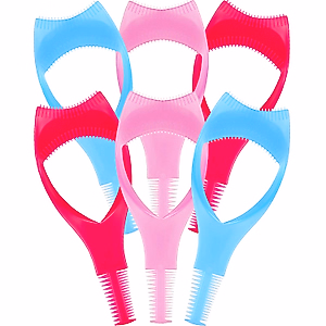 TecUnite 6 Pieces 3 in 1 Eyelashes Tools Mascara Shield Applicator Guard Eyelash Guide for Makeup, 3 Colors