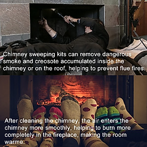 VEJESIME Chimney Brush, 33ft Chimney Sweep Kit, Chimney Cleaning Kit with 10 Nylon Flexible Rods, Electrical Rotary Drill Drive Sweeping Cleaning Tool Kits for Sweeping Fireplace (10 Rods)