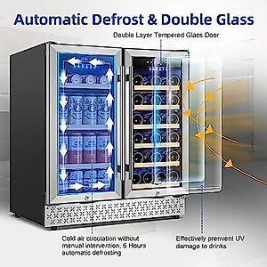 Tylza 30 Inch Wine and Beverage Refrigerator, Dual Zone Wine Beverage Cooler 30" with French Door, Under Counter Wine Beer Fridge Built-In or Freestanding, Holds 29 Bottles and 110 Cans TYBC200