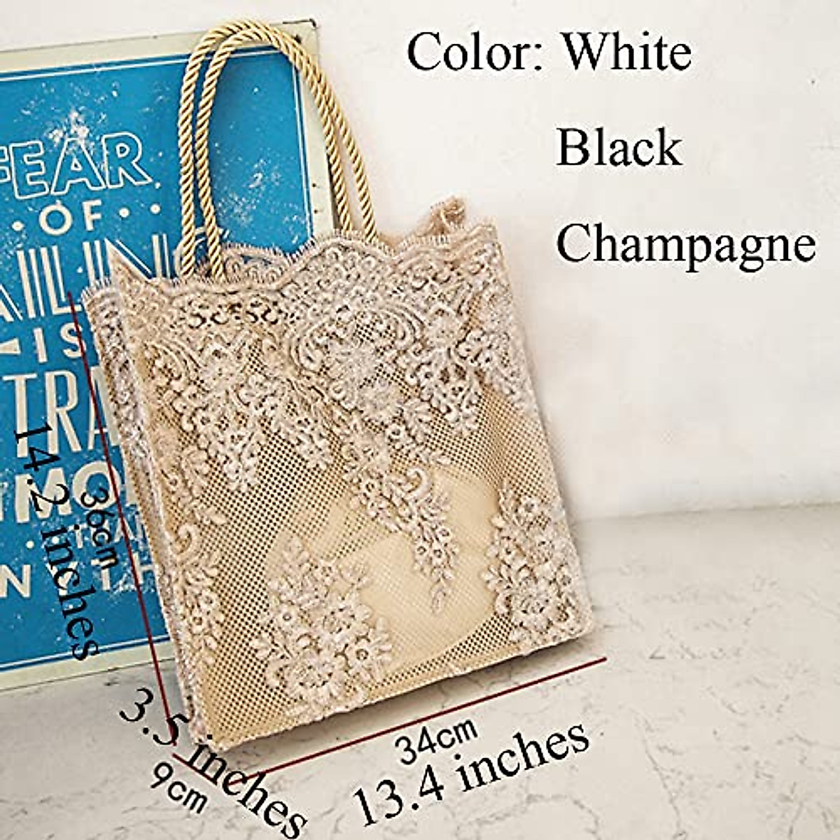 Sweet fairy lace bag hand shoulder tote bag embroidered hollow shopping bag (Black)